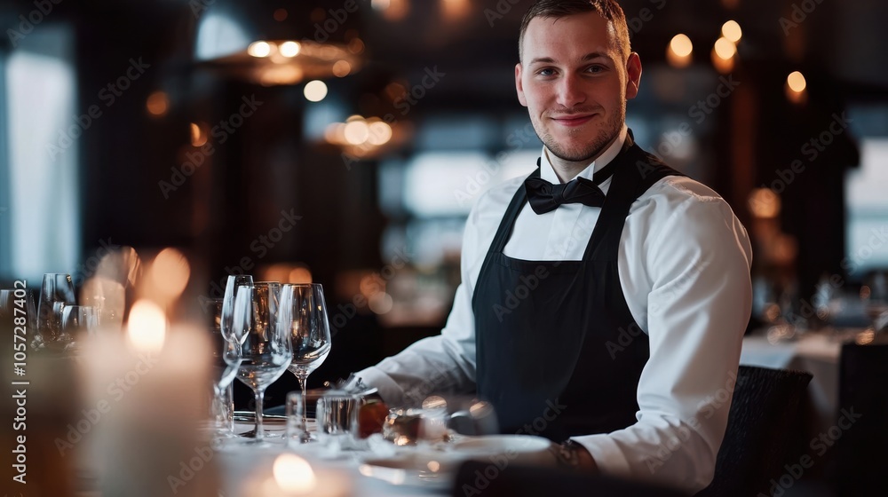 Restaurant manager training staff on fine dining service techniques in ...
