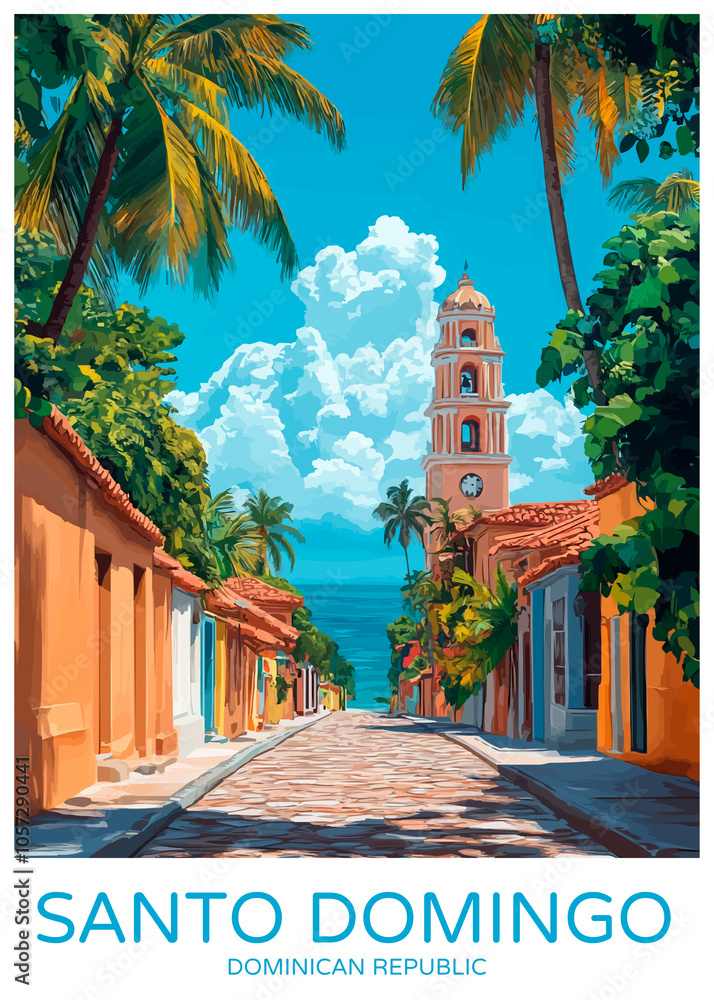 Santo Domingo Dominican Republic Poster Illustration Travel Print Decor ...