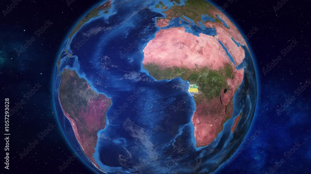 Earth Zooming on Neighbour Countries Equatorial Guinea And Gabon ...