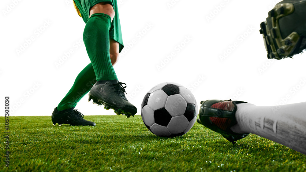 dynamic photo of one player chasing after soccer ball while another ...