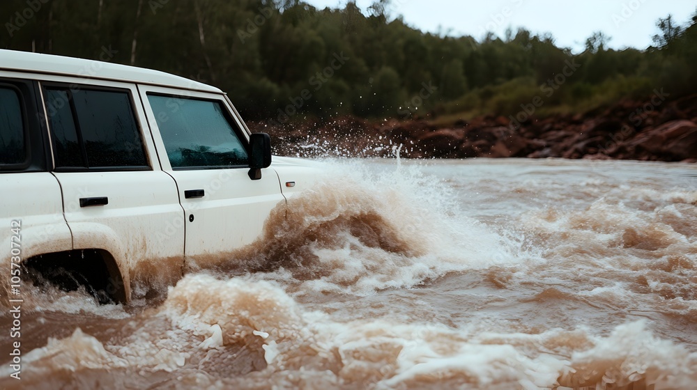 Off Road SUV Losing Control and Crashing into a Raging River Causing a ...