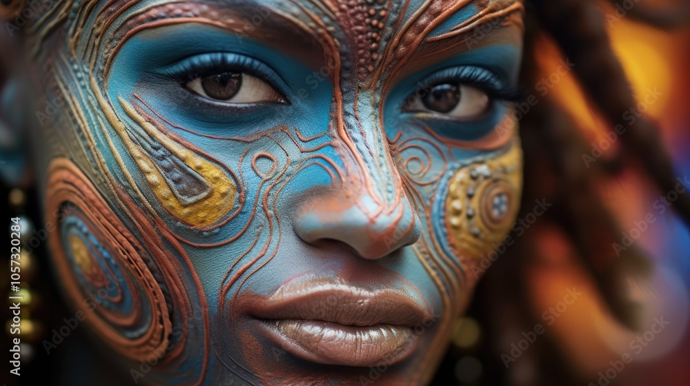 A close-up of skin featuring a delicate, elaborate face paint design ...