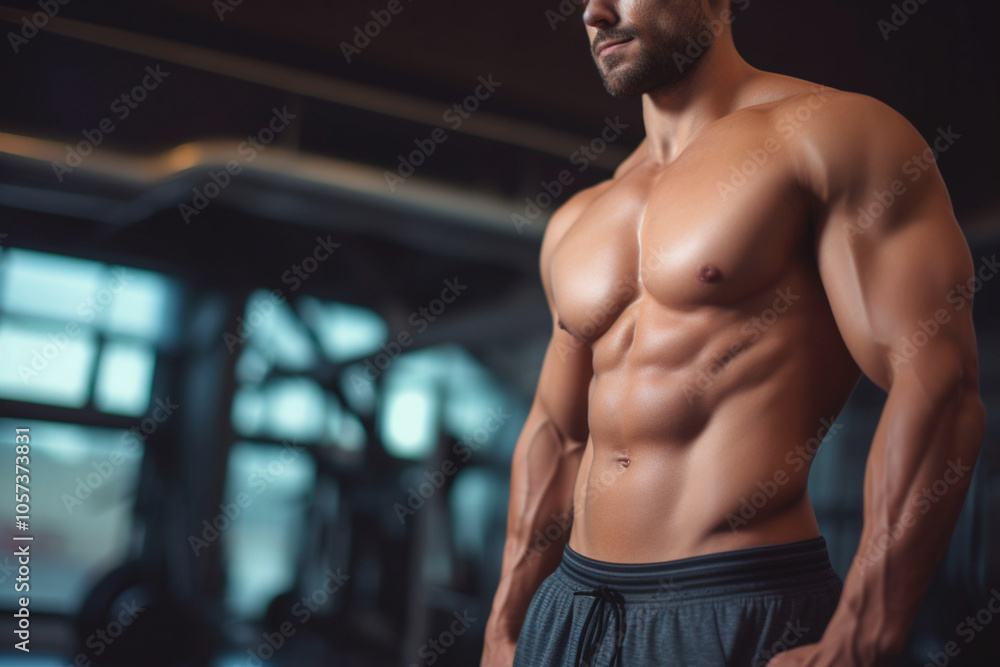 Man boasting a flawless belly from rigorous ab workouts. Attractive ...