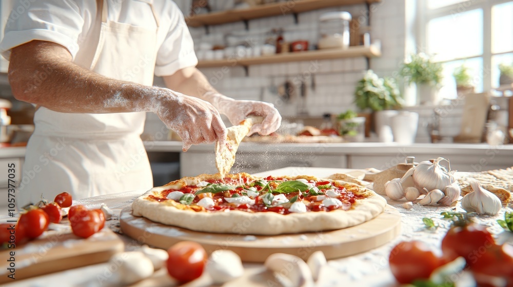 Pizza-making process showing hands kneading dough, spreading sauce, and ...