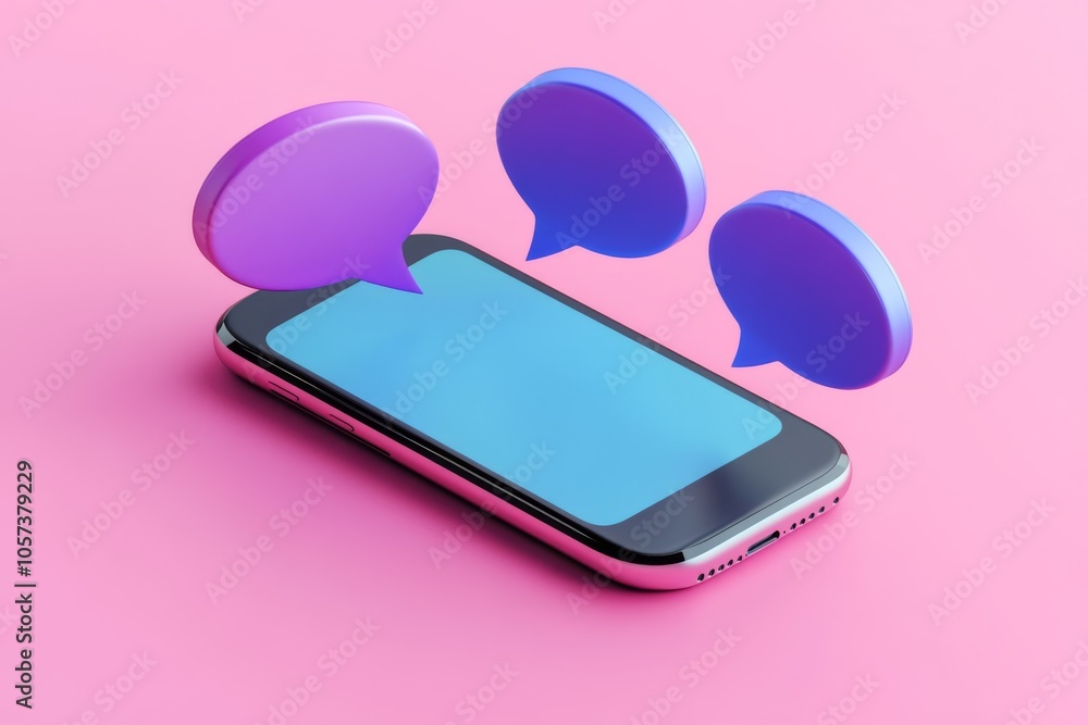 Chat Bubbles Set Above a Mobile Phone Against a Vibrant Pink Background ...