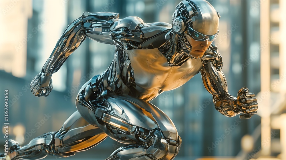 3D Render of a Cyborg Athlete at the Starting Line of an Impossible ...