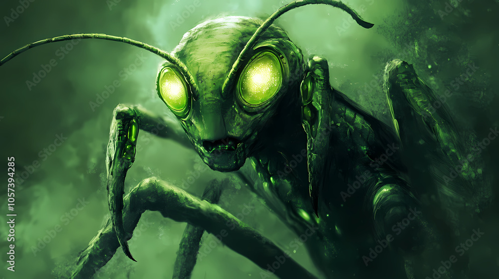 A futuristic, glowing green extraterrestrial creature with elongated ...