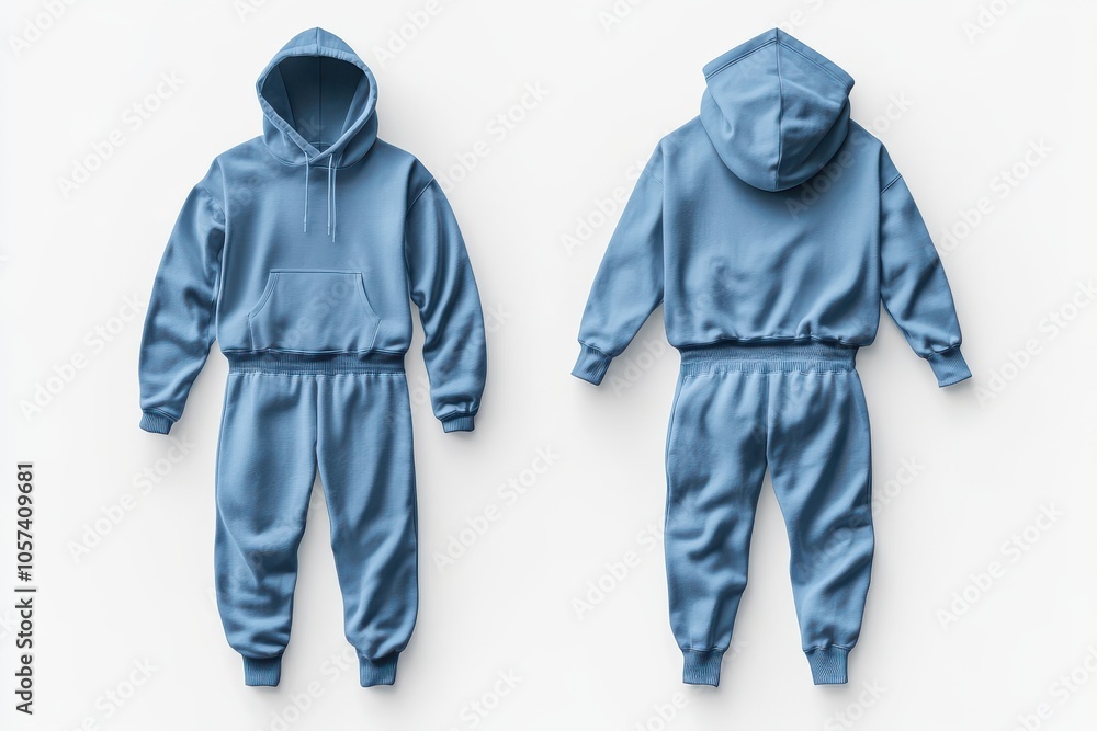 Blue tracksuit set on white background with front and back view Stock ...