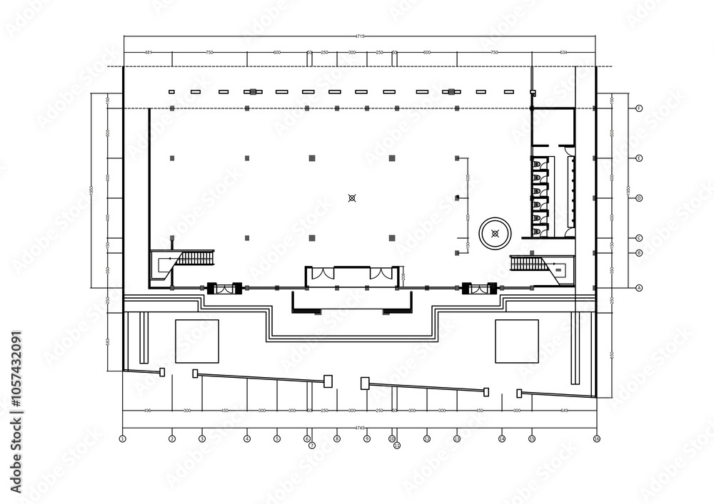 2D top-view floor plan of a mosque ground floor with detailed notations ...