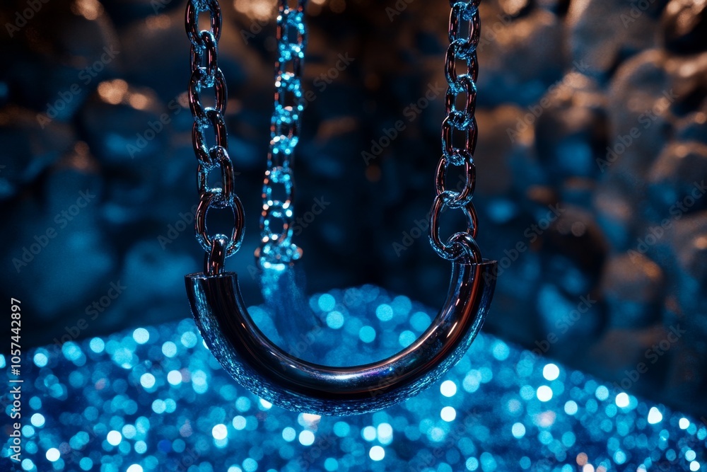 A magical prison cell with floating chains and shimmering barriers ...