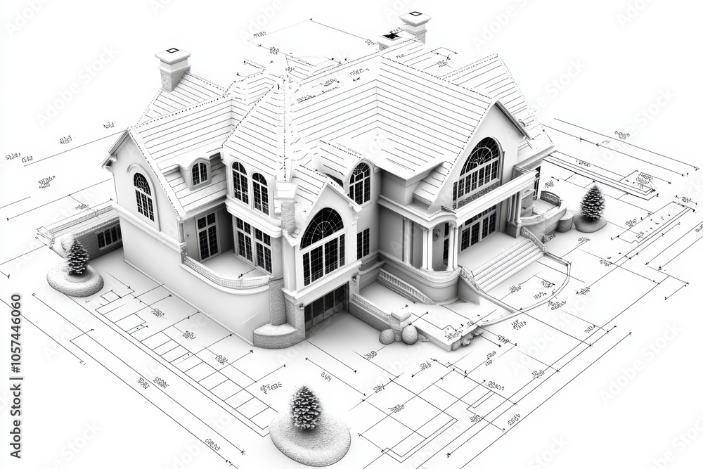 Blueprint of a luxury residential home with labeled floor plans, room ...