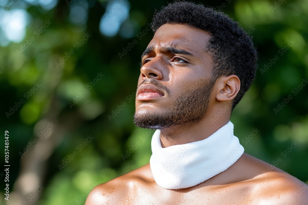 Athlete cooling off with an ice pack on their neck after intense ...