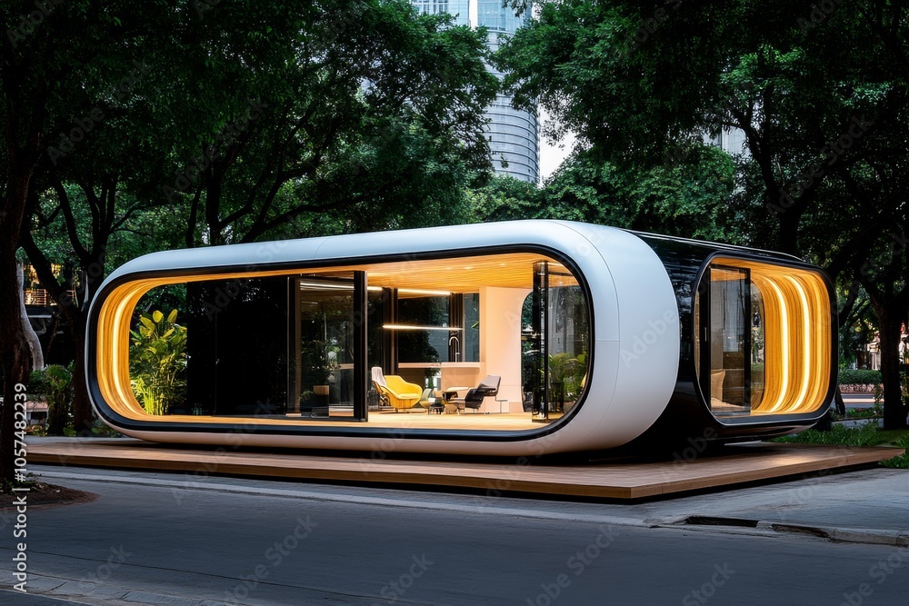 Blueprint of a high-tech, modular home with robotic features and ...