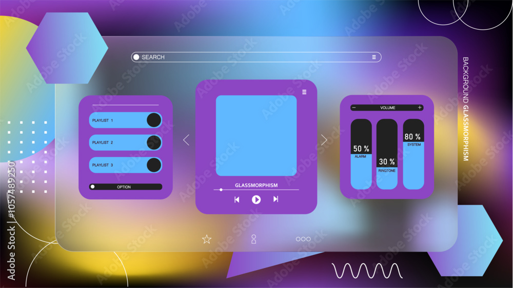 User interface for a music player app. Background gradient ...