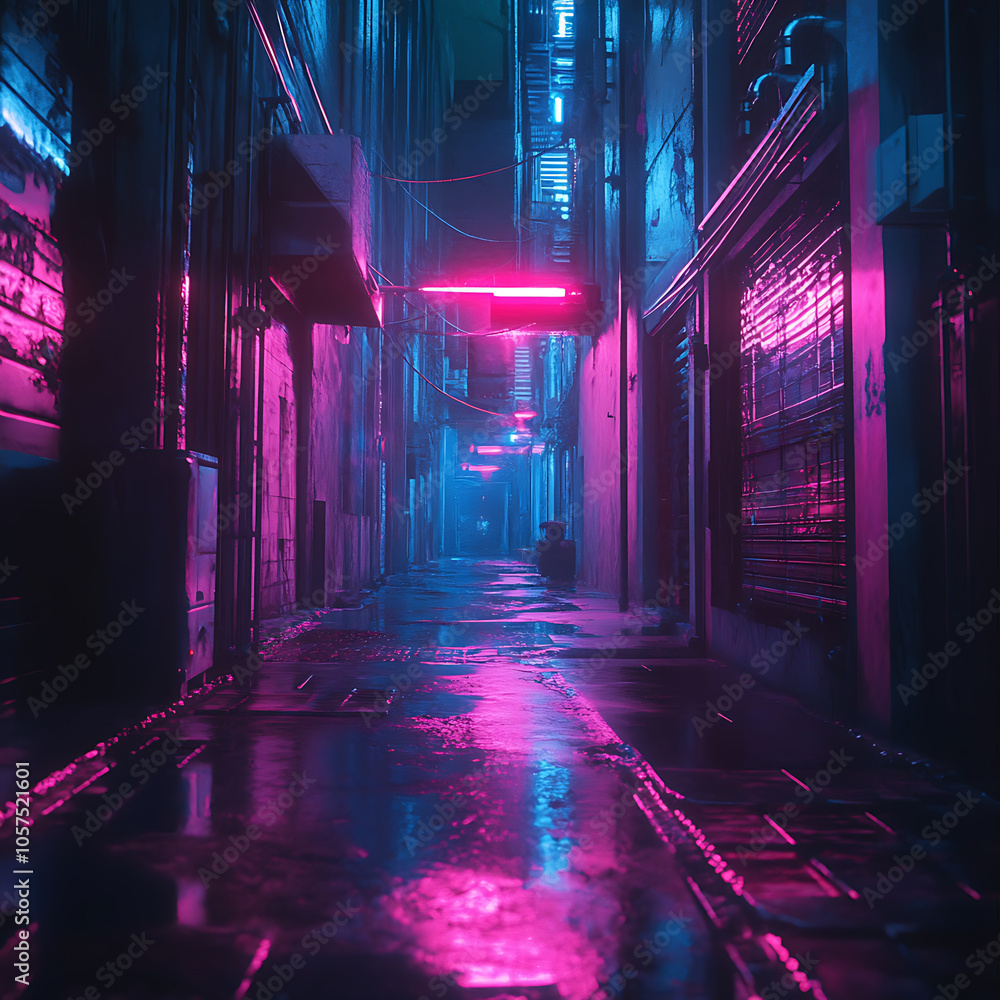 Pink and blue neon lights on a city alley neo noir pink and blue style ...