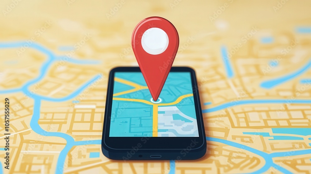 Mobile map pinpoint, flat design illustration of a location marker ...