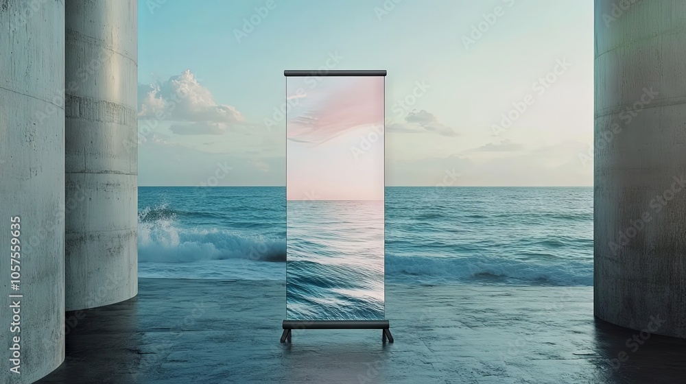 Roll up mockup poster stand. A roll-up booth in a minimalist ...