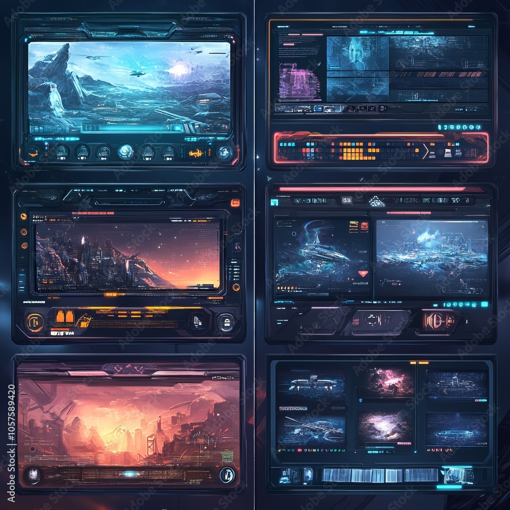Set of streaming overlay frames for game content, featuring a panel ...