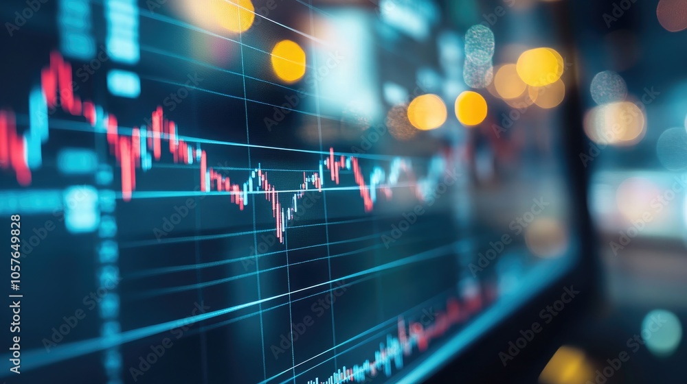 Dynamic stock market data analysis displayed on a monitor, featuring ...