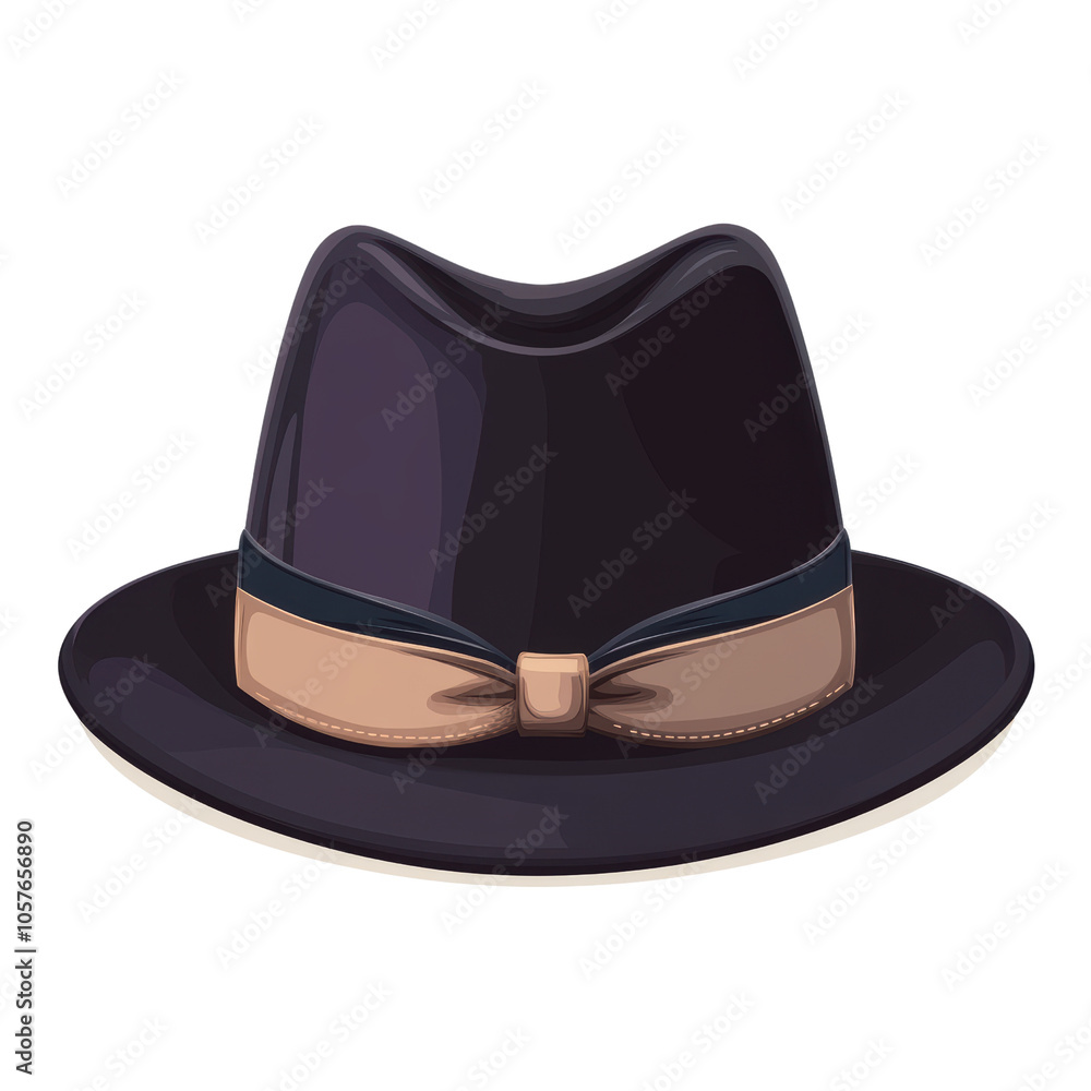 ภาพประกอบสต็อก Black Fedora with Tan Bow: A classic black fedora with a ...