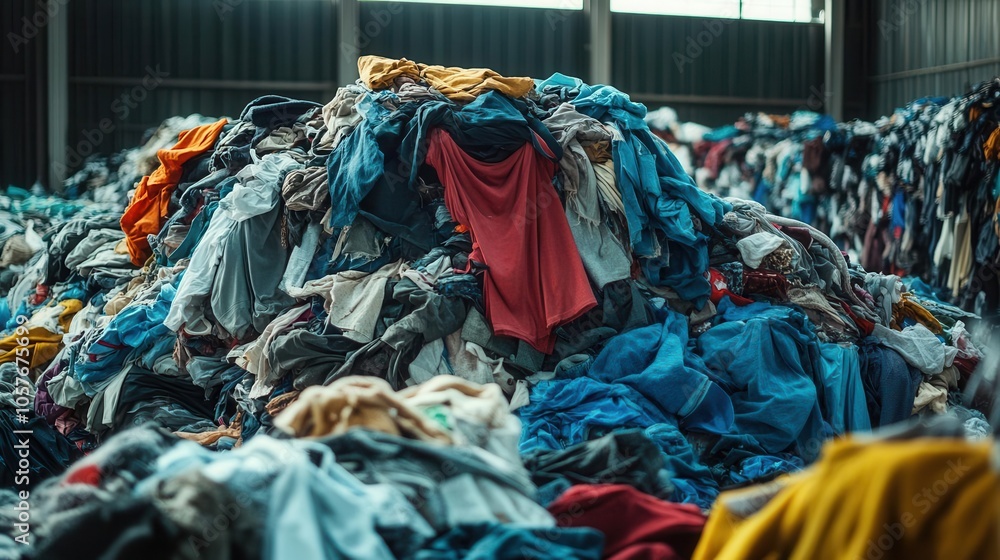 mountains of used clothes piled in a dump, highlighting the impact of ...