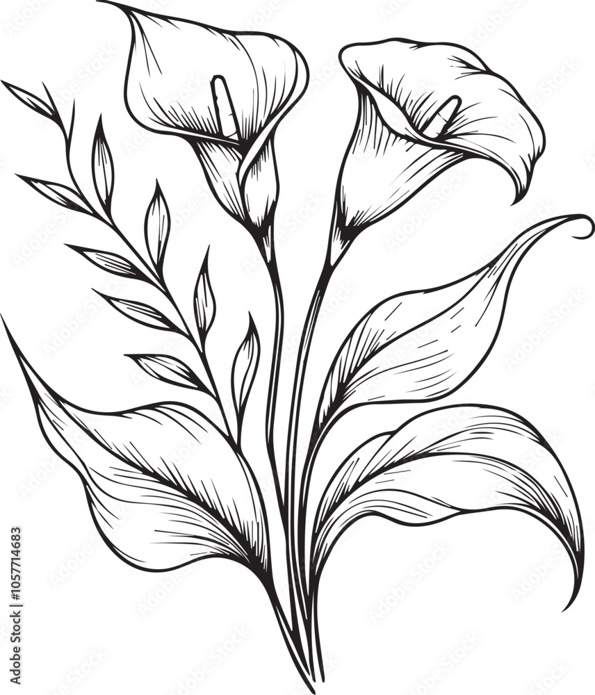 Cute flower coloring pages, calla flower line drawing, calla flower ...