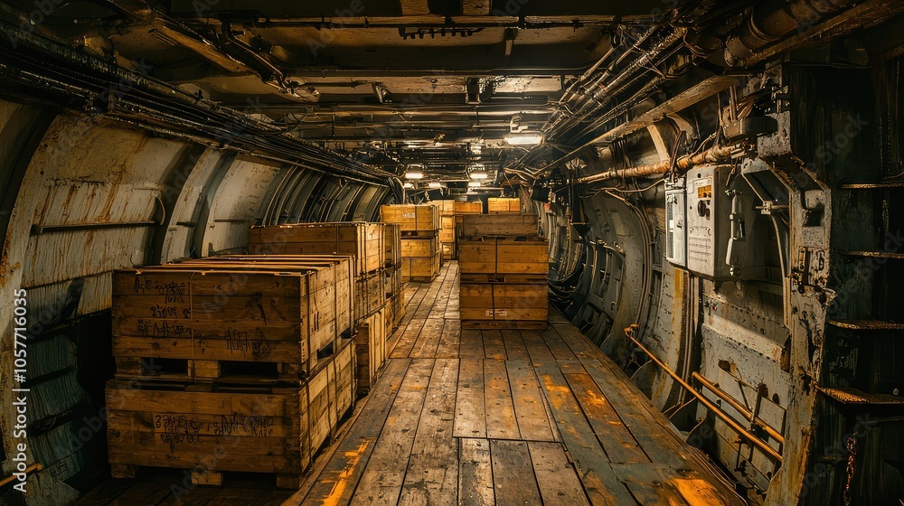 Cargo Hold with Crates and Barrels Inside a Ship Stock Illustration ...