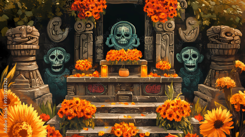 An altar built near an ancient aztec temple, blending the cultural ...