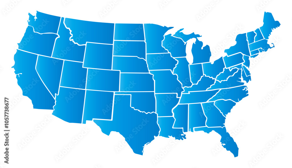 USA map in blue, isolated on transparent or white background. Editable ...