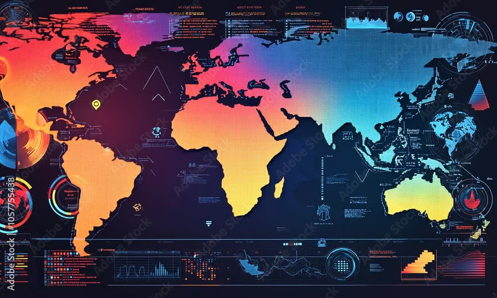 A colorful world map with data visualizations and statistics for ...