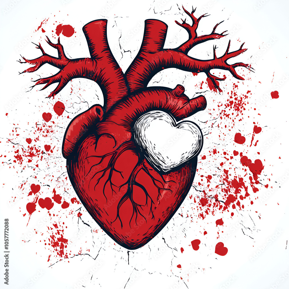 Artistic illustration of a detailed heart with branches and a ...