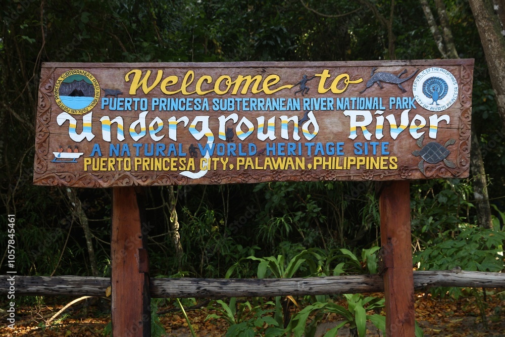 PALAWAN, PHILIPPINES - NOVEMBER 29, 2017: Information sign welcoming to ...