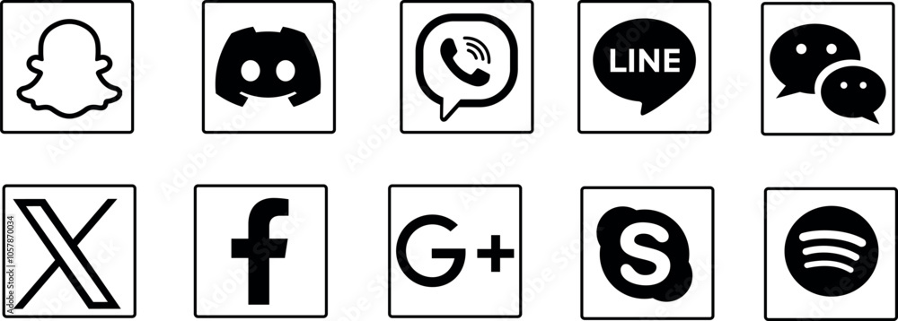 Set of popular social media logos in square and monochrome format ...