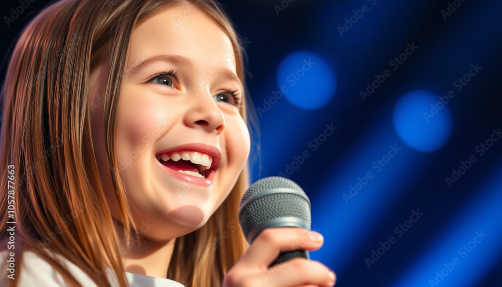 Adorable Cute Little Young Girl Performing on Stage Smiling in School ...