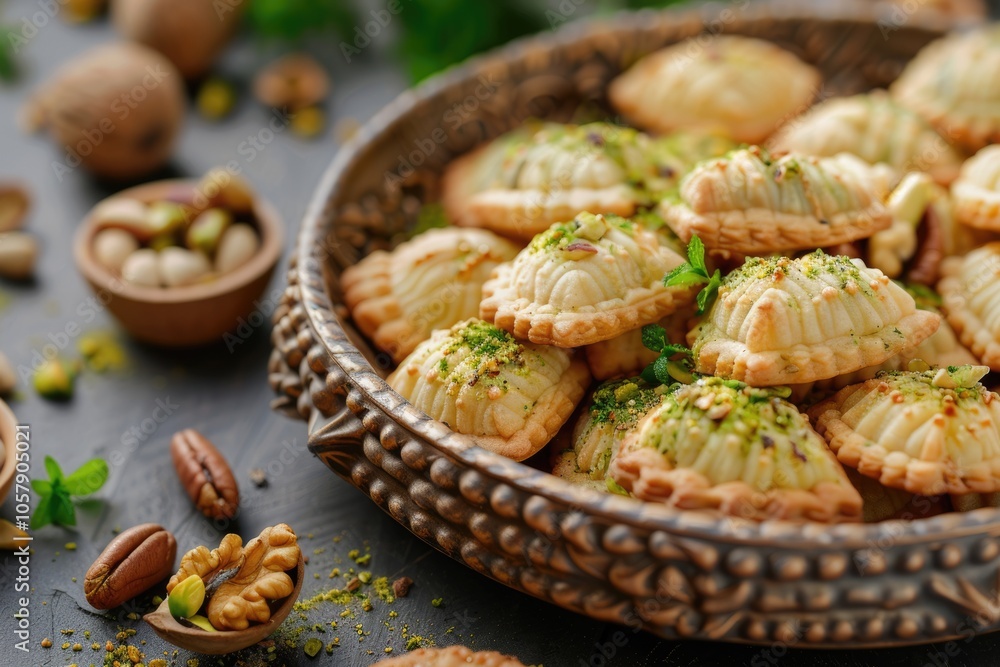 Traditional arabic eid sweets. Maamoul or mamoul cookies with ...