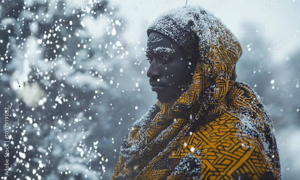 African winter scenes with traditional attire adapted for cold weather ...