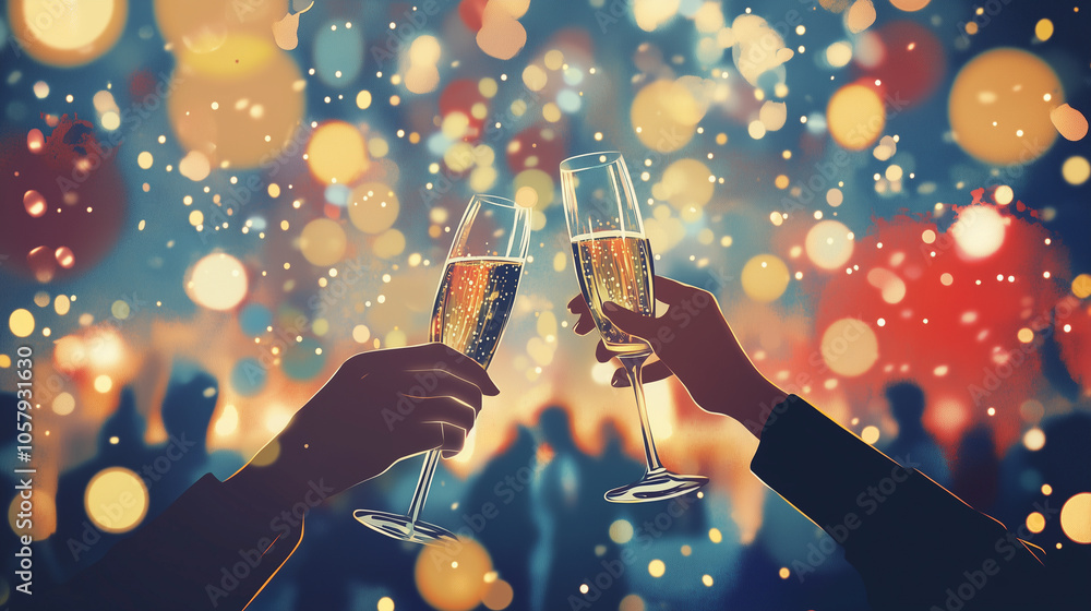 Design a beautiful vertical illustration of a couple celebrating with ...