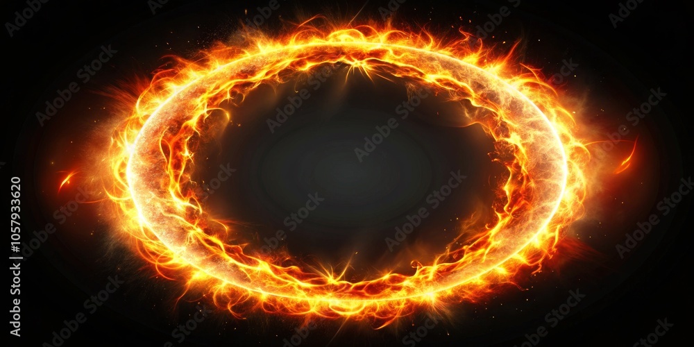 Fiery Ring of Flames Intense Power and Energy on Black Abstract Fire ...