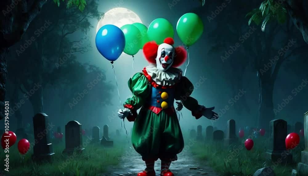 Creepy Clown Talking and Holding Balloons in Graveyard Scary Joker ...