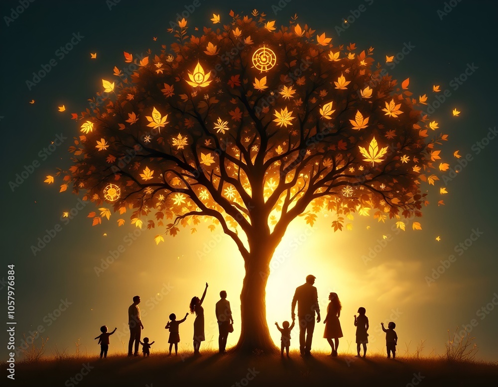 Diversity Tree Illustration: Cultural Symbols and Patterns with People ...