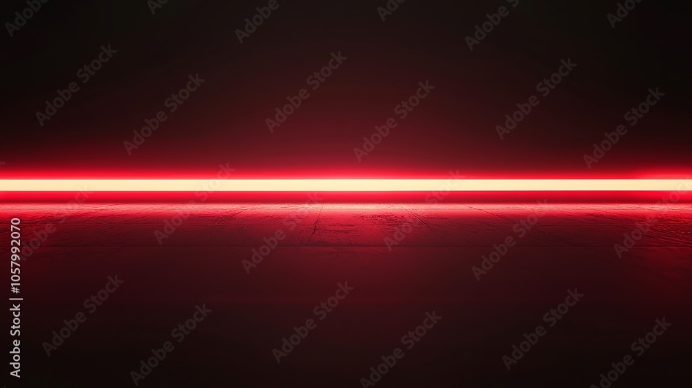 A horizontal beam of red light on a dark background, simulating a neon ...