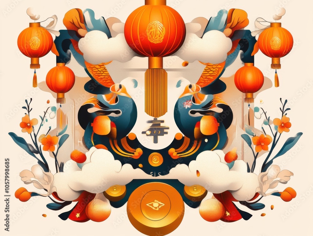 Celebrate lunar new year with vibrant decorations and cultural symbols ...