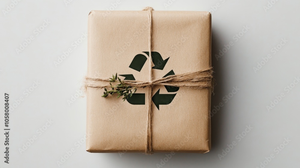A minimalistic eco-friendly package wrapped in brown paper, tied with ...