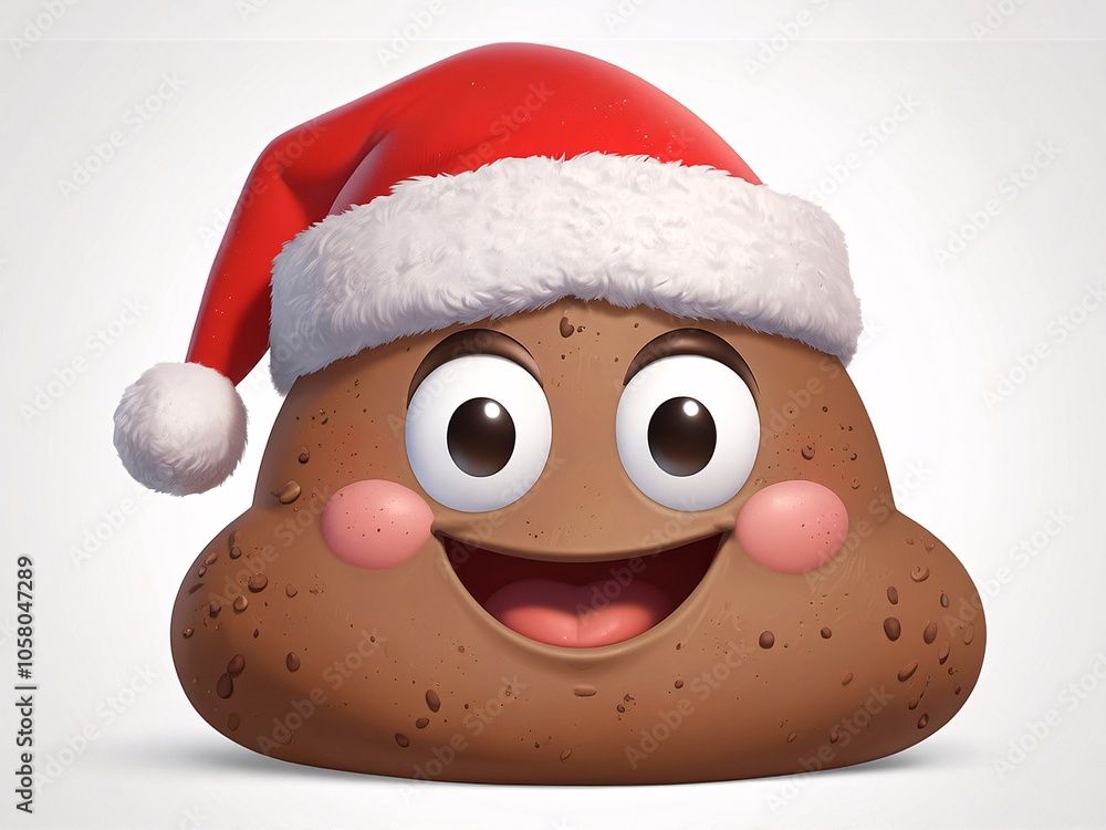 Smiling 3D cartoon illustration of a poop emoji wearing a Santa hat ...