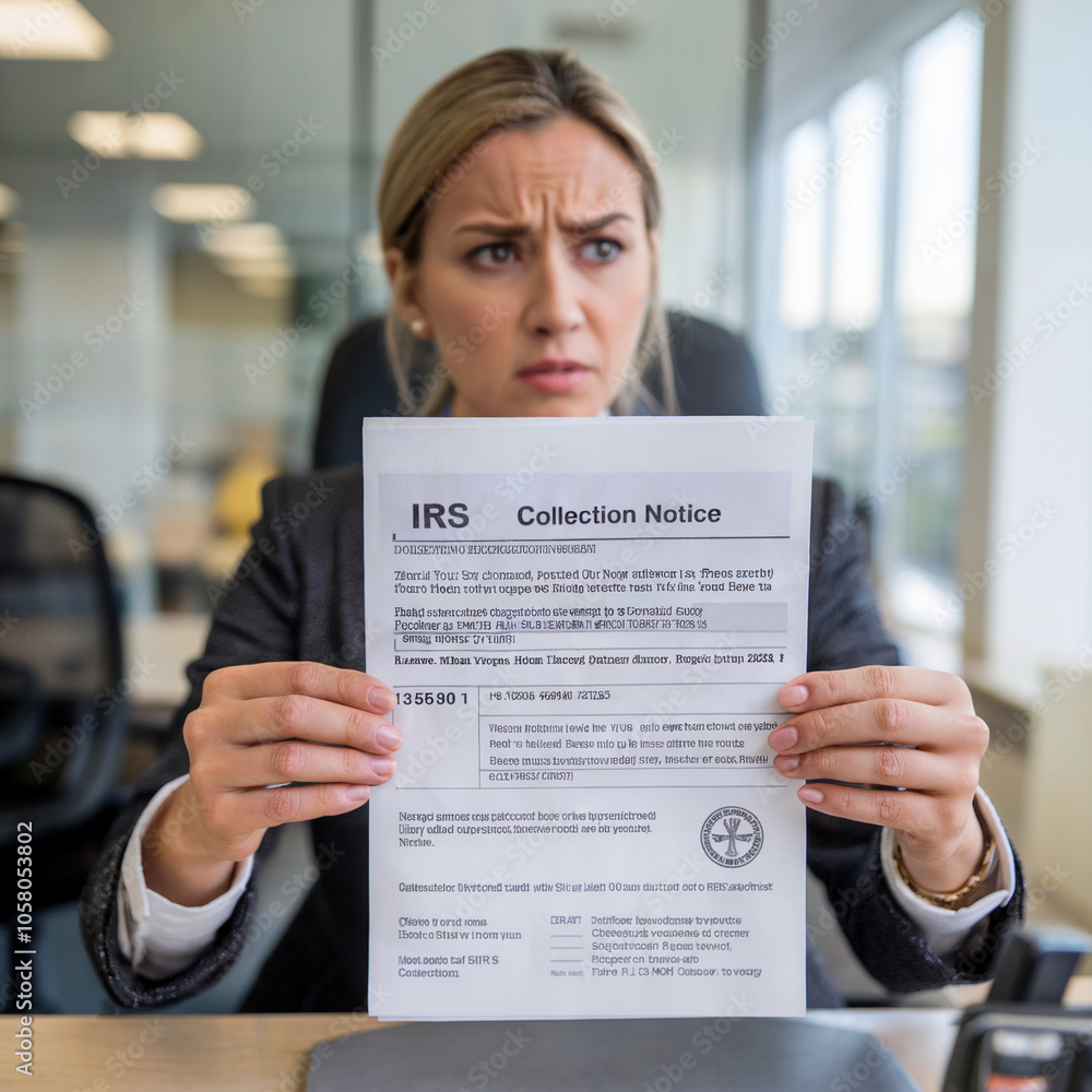 Concerned taxpayer holding unpaid tax collection notice. Professional ...