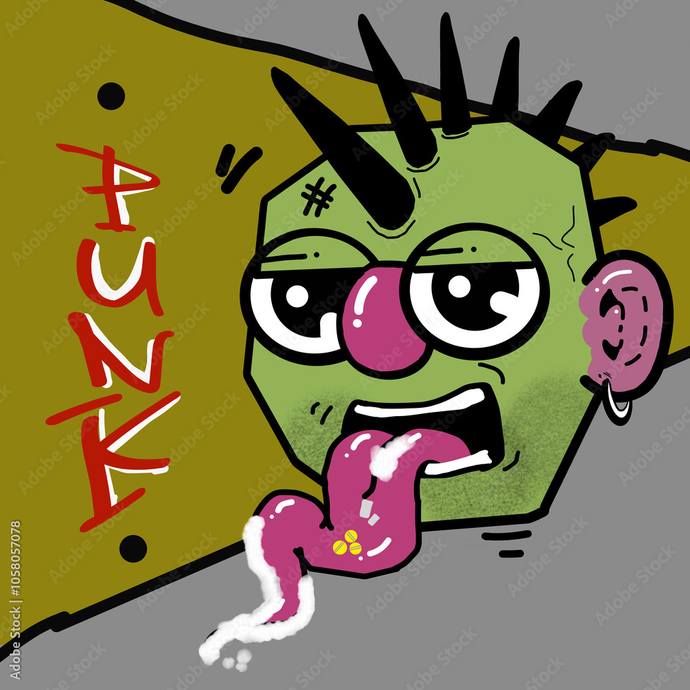isolated vector cartoon punk zombie facial expression taking medicine ...