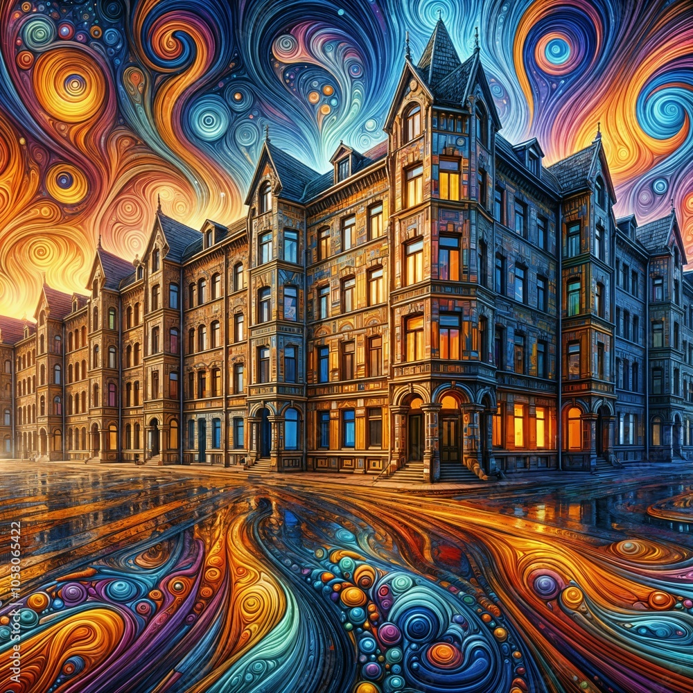 A captivating street scene features a strikingly detailed building with ...