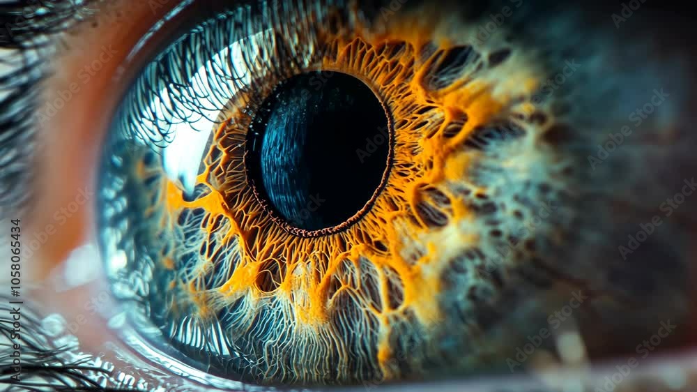 A close-up image of a human eye, revealing intricate details of the ...