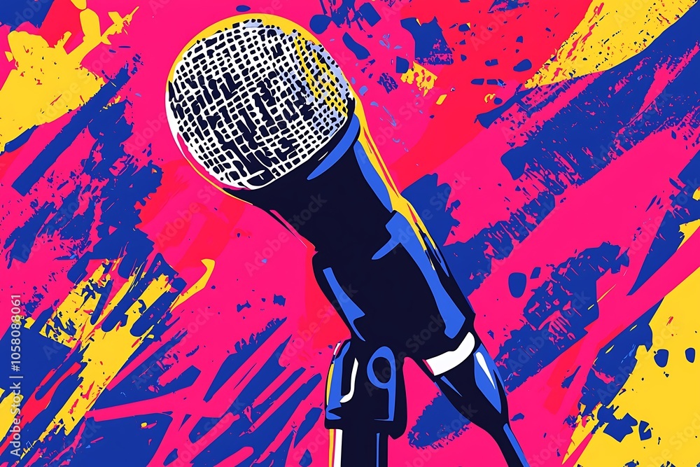 Abstract design poster for a karaoke microphone event. Open mic ...