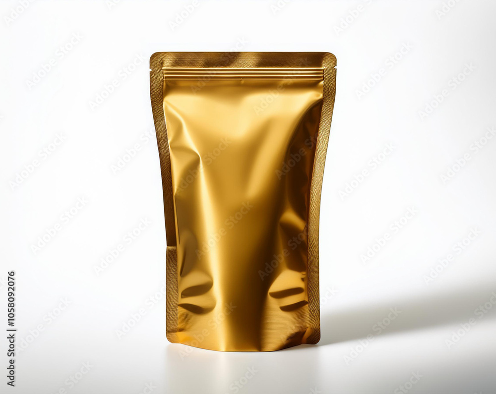 Golden color pouch packaging mockup Isolated, Flexible stand-up pouch ...